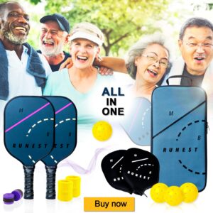 MB RUNEST Pickleball Paddles Set of 2 - Composite Honeycomb Core & Premium Graphite Face - Lightweight Racket Set – Covers, Extra Grips & 4 USAPA Approved Balls Included (Set of 2 Paddles)