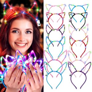 led cat ears headband,aniwon12pcs light up headband cute cat ear rabbit ear unicorn headband luminous led headband for women girls kids led hair accessories christmas halloween party supplies