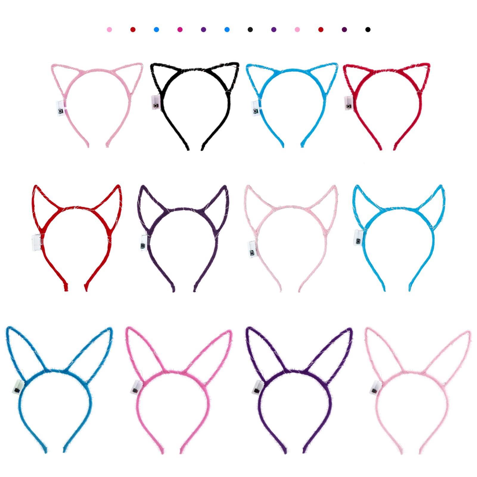 LED Cat Ears Headband,Aniwon12PCS Light Up Headband Cute Cat Ear Rabbit Ear Unicorn Headband Luminous Led Headband for Women Girls Kids Led Hair Accessories Christmas Halloween Party Supplies