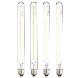 hxm t300 led bulb, 6w dimmable t30 led tubular bulb, retro edison led long tube bulb 6w, 60w incandescent bulb equivalent, 4000k dayligt white, transparent glass, e26,pack of 4