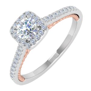 finerock 1/2 carat diamond cushion shape halo engagement ring in 14k white & rose gold (ring size : 8) (i1-i2 clarity)