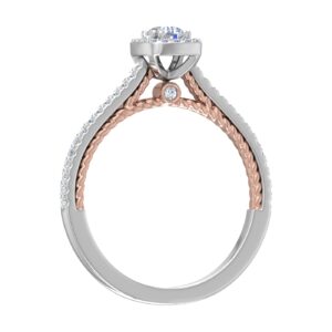 FINEROCK 1/2 Carat Diamond Cushion Shape Halo Engagement Ring in 14K White & Rose Gold (Ring Size : 8) (I1-I2 Clarity)