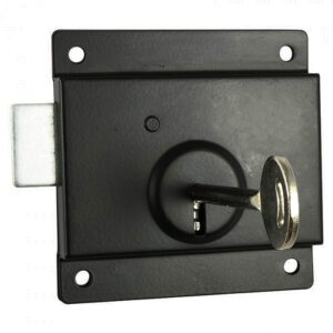 timco black antique 4" pressed rim lock - surface mounted shed door & gate deadlock