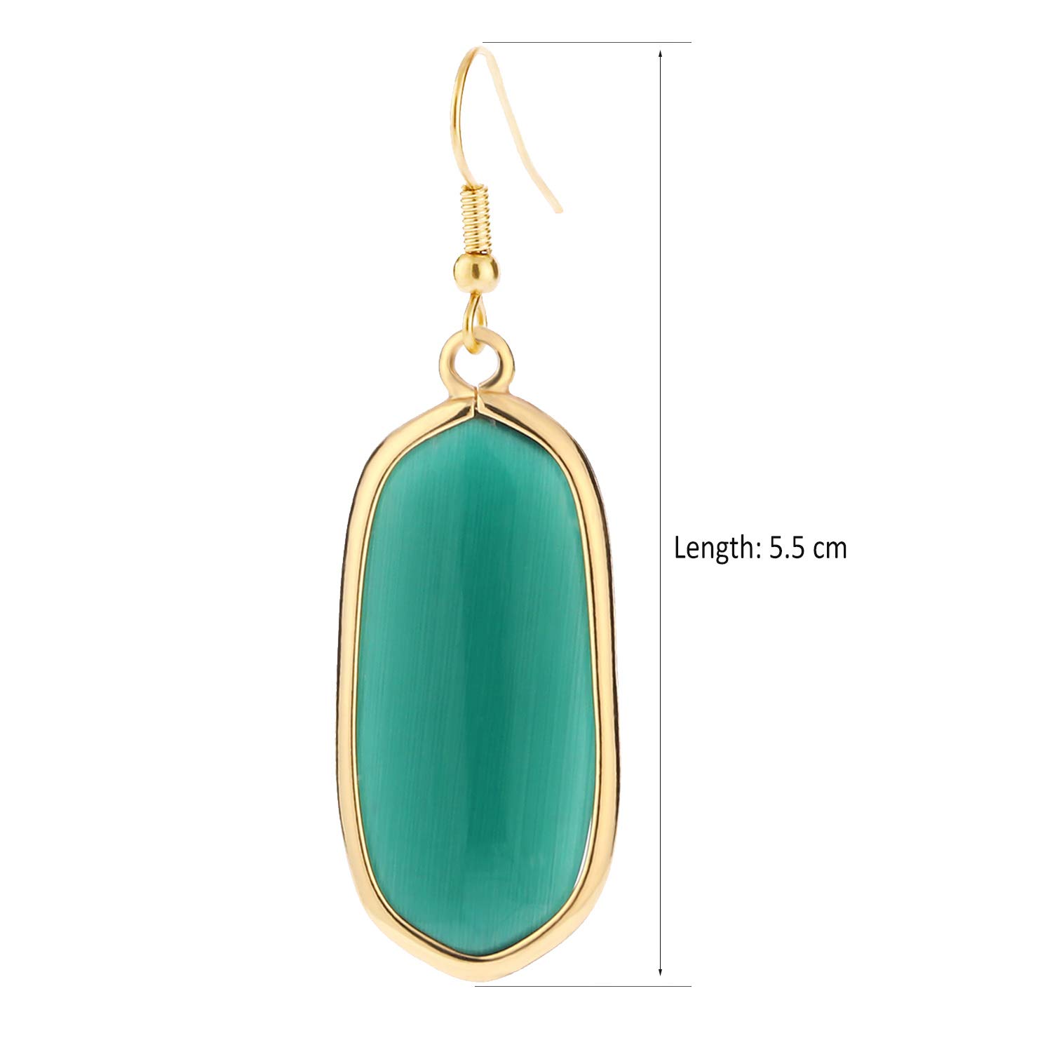 BaubleStar Natural Crystal Healing Stone Drop Earrings Green Opal Jasper Gemstone Quartz Oval Dangle Gold Fashion Jewelry for Women