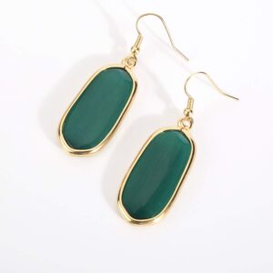 BaubleStar Natural Crystal Healing Stone Drop Earrings Green Opal Jasper Gemstone Quartz Oval Dangle Gold Fashion Jewelry for Women