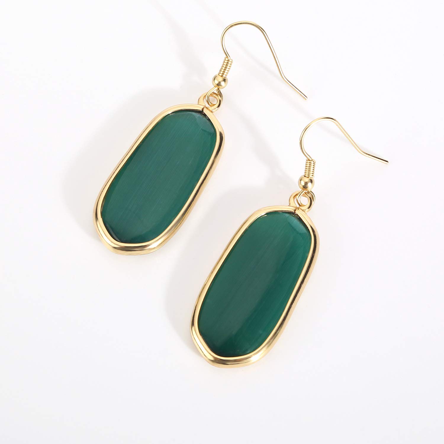 BaubleStar Natural Crystal Healing Stone Drop Earrings Green Opal Jasper Gemstone Quartz Oval Dangle Gold Fashion Jewelry for Women