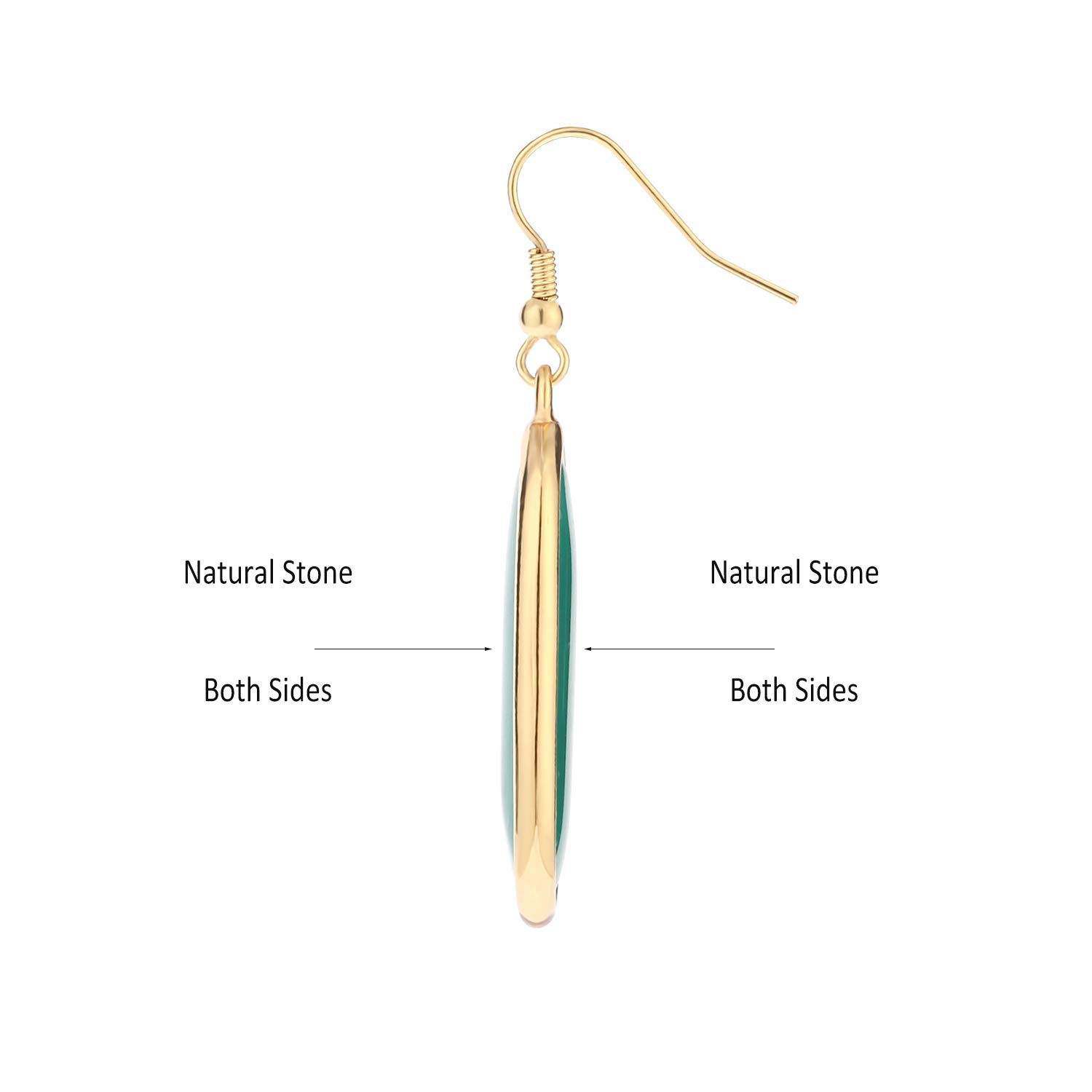 BaubleStar Natural Crystal Healing Stone Drop Earrings Green Opal Jasper Gemstone Quartz Oval Dangle Gold Fashion Jewelry for Women