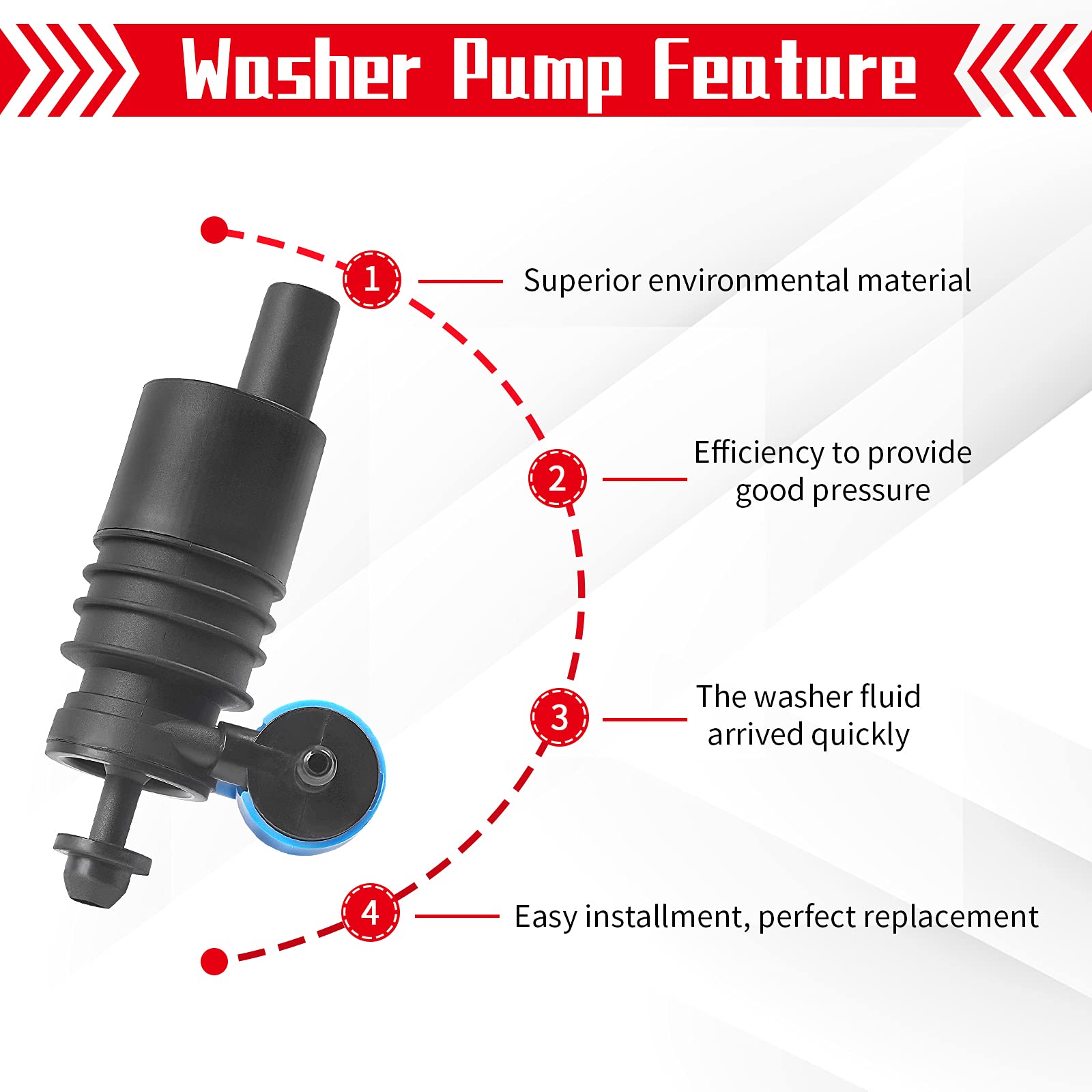 OTUAYAUTO 1J6955651 Windshield Washer Pump for Jeep, Dodge, Chrysler, Volkswagen, Audi, BMW, Chevrolet, Ford - Factory OE Style with Grommet