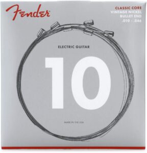 fender classic core electric guitar strings, vintage nickel, bullet end, 3155r .010-.046