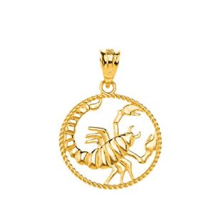 certified 10k yellow gold round scorpio zodiac sign twisted style rope charm pendant