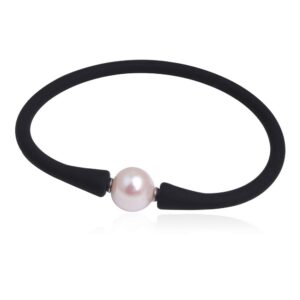 jewelry bracelet white freshwater pearl black rubber stretch 7" healing reiki fashion for women gifts