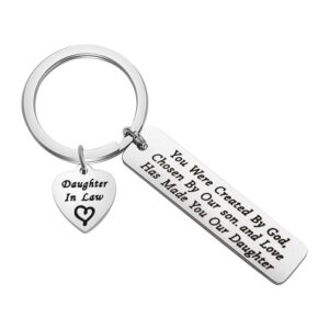 bekech daughter-in-law gift bonus daughter in law keychain wedding gift jewelry from mother-in law you were created by god chosen by our son and love has made you our daughter (silver)