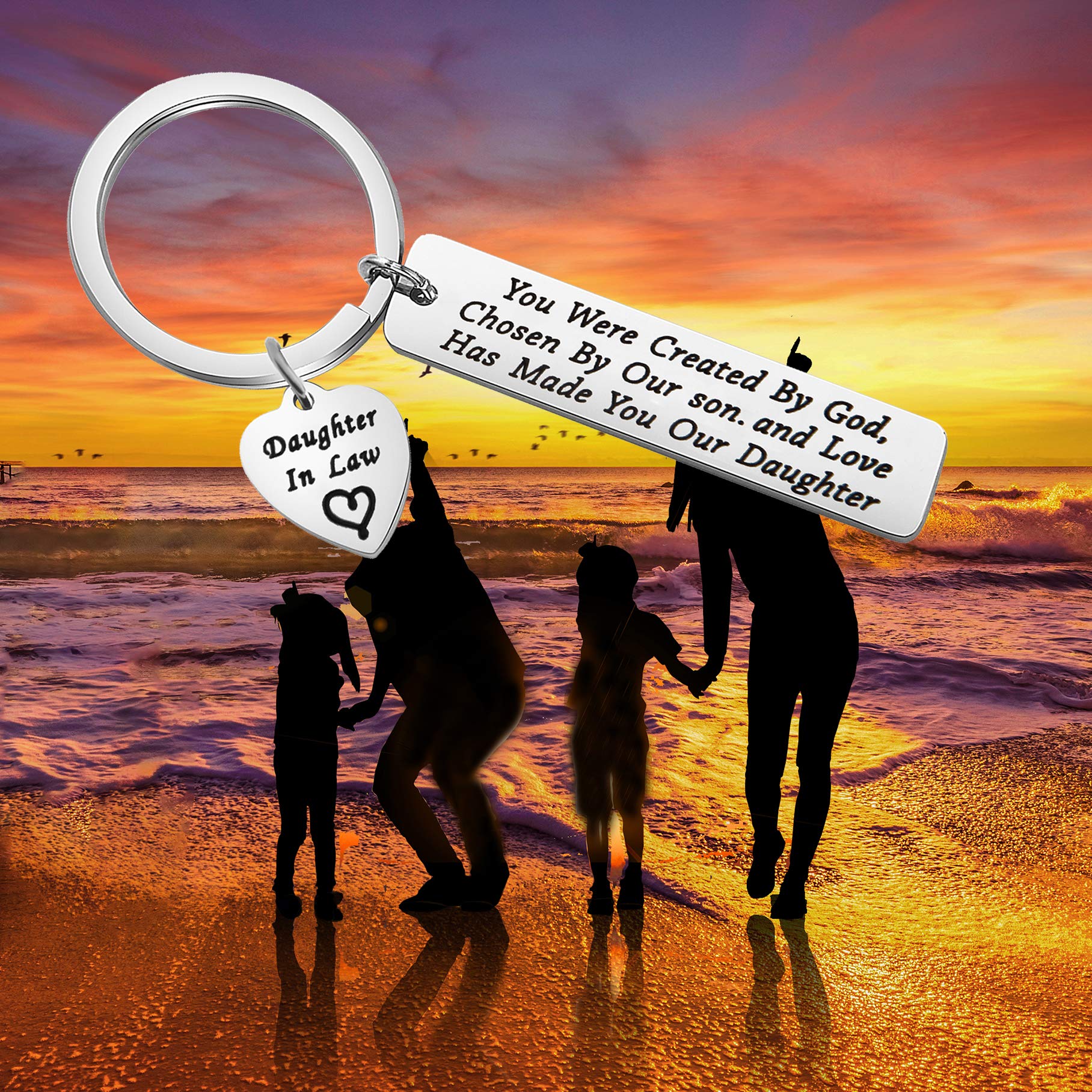 BEKECH Daughter-in-Law Gift Bonus Daughter In law Keychain Wedding Gift Jewelry from Mother-in Law You Were Created by God Chosen by Our Son and Love Has Made You Our Daughter (silver)