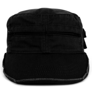 Armycrew Enzyme Washed Zippered Front Pockets Frayed Bill Army Cap - Black