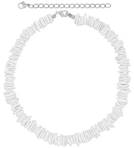 fablinks puka shell necklace, white hawaiian seashell accessories for men and women, beach surfer beaded necklaces, summer clam chip bead shells choker jewelry (18 inches)