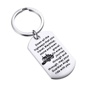 fustmw truck driver gifts keychain may your guardian angel ride with you drive safe key chain long distance relationship gift for trucker wife couple gifts for him (truck keychain)