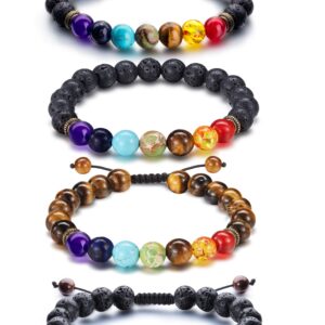 Tatuo 4 Pcs 8mm Natural Lava Rock Bracelet for Men Aromatherapy Essential Oil Diffuser Bracelet Stone Anxiety Beads Bracelets