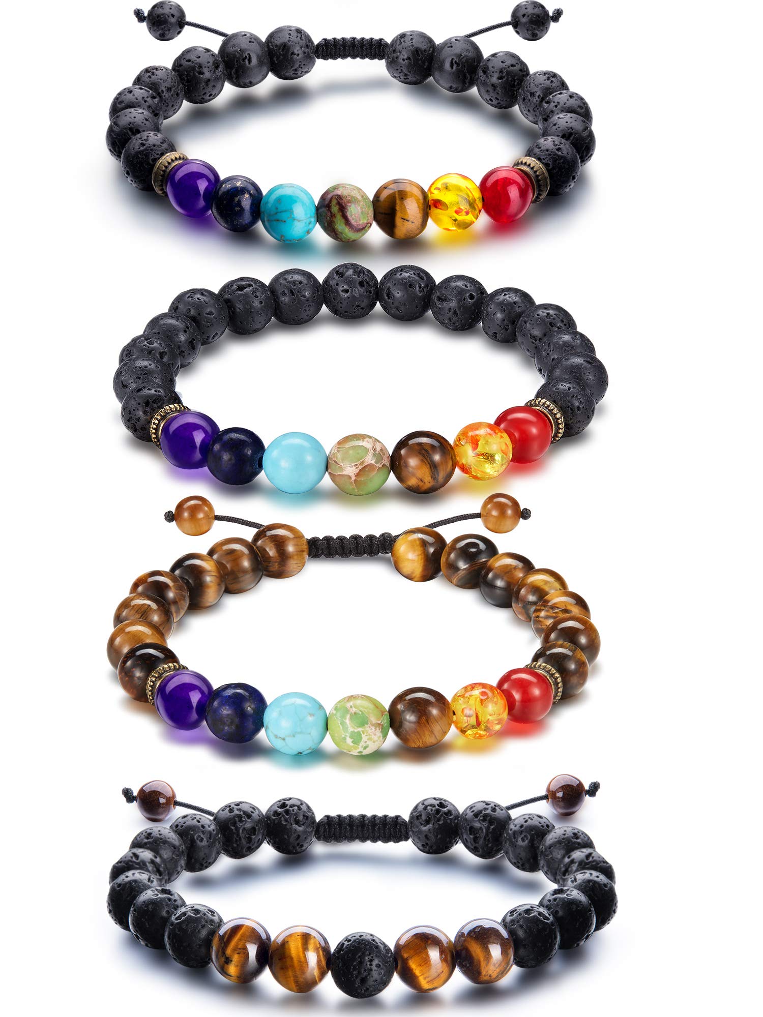 Tatuo 4 Pcs 8mm Natural Lava Rock Bracelet for Men Aromatherapy Essential Oil Diffuser Bracelet Stone Anxiety Beads Bracelets