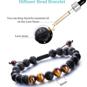 Tatuo 4 Pcs 8mm Natural Lava Rock Bracelet for Men Aromatherapy Essential Oil Diffuser Bracelet Stone Anxiety Beads Bracelets