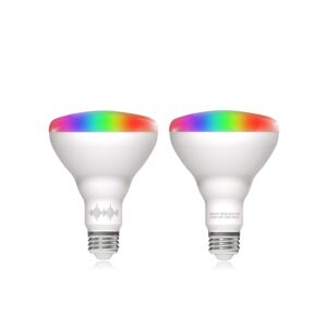 helloify br30 smart wifi led light bulbs, rgbcw multi-color changing, warm to cool white dimmable, work with alexa & google home (no hub), 60w equivalent e26, rgb+2700k-6500k, 2 count