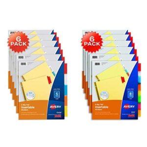 avery 5-tab binder dividers, insertable multicolor big tabs, 6 sets (11109) and avery 8-tab binder dividers, insertable multicolor big tabs, 6 sets (11111)