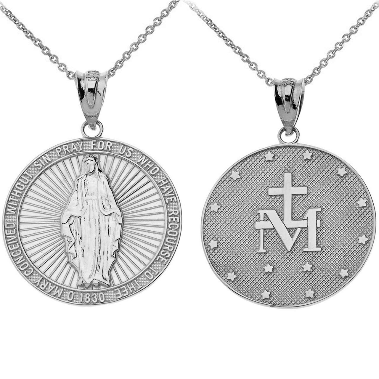 925 Sterling Silver Miraculous Medal Catholic Blessed Virgin Mary Sacred Pendant Necklace, 20"