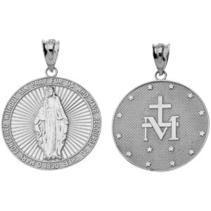 925 Sterling Silver Miraculous Medal Catholic Blessed Virgin Mary Sacred Pendant Necklace, 20"