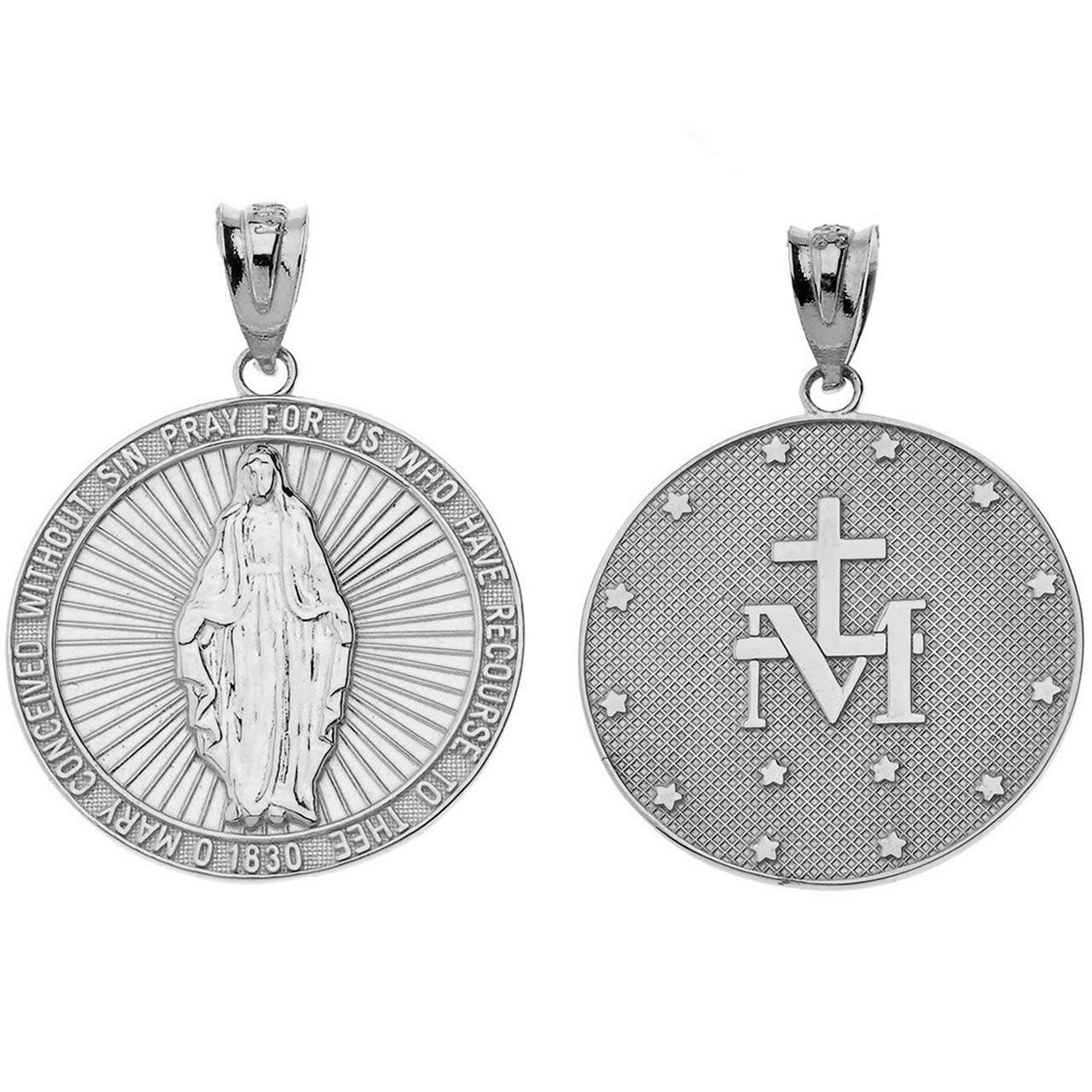 925 Sterling Silver Miraculous Medal Catholic Blessed Virgin Mary Sacred Pendant Necklace, 20"