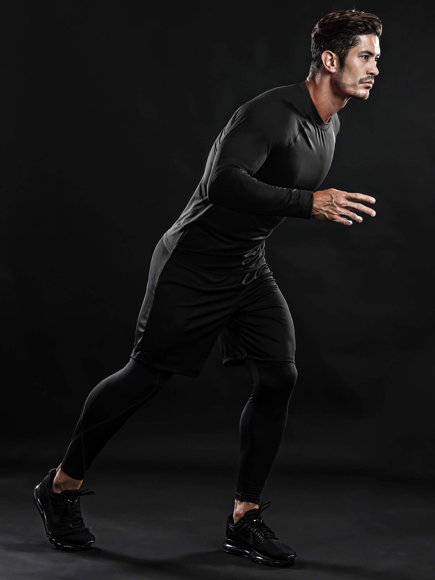 DRSKIN 3 Pack Men's Compression Shirts Top Long Sleeve Sports Baselayer Workout Running Athletic Gym (Round SBB01 3P, L)