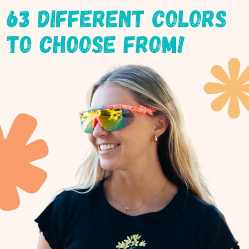 ShadyVEU Semi Rimless Neon Rainbow Sunglasses Mirrored Lens UV Protection 80s Retro Rave Shades Crooked ZigZag Bolt Arm (White w/Pink Nose Pad/Rainbow Mirrored Lens)