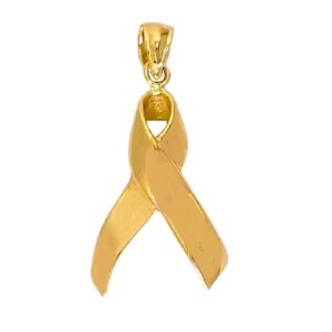 surano design jewelry 14k yellow gold breast cancer awareness ribbon pendant, made in usa