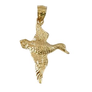 surano design jewelry 14k yellow gold duck mallard waterfowl bird pendant, made in usa