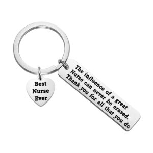 tgbje nurse gift the influence of a great nurse can never be erased best nurse ever gift rn gift np gift bsn gift lpn gift (nurse keychain)