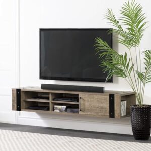 South Shore Munich 68" Wall Mounted Media Console-Weathered Oak