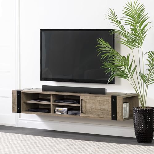 South Shore Munich 68" Wall Mounted Media Console-Weathered Oak