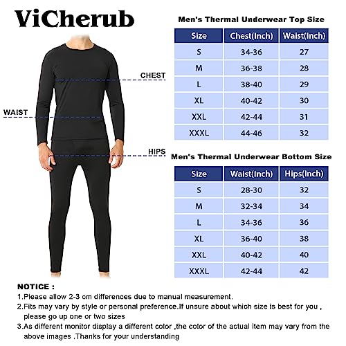 ViCherub Thermal Underwear for Men Fleece Lined Long Johns Thermals Top and Bottom Set Base Layer for Cold Weather Black XXL