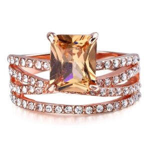 Greendou Fashion Jewelry 14k Rose Gold Plated Sterling Silver Square Champagne Zirconia Ring Size 5-10 (7)