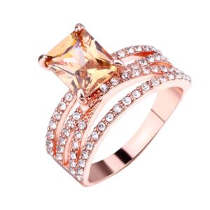 Greendou Fashion Jewelry 14k Rose Gold Plated Sterling Silver Square Champagne Zirconia Ring Size 5-10 (7)