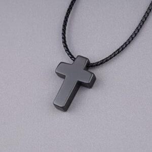 COAI Religious Jewelry Black Obsidian Stone Cross Pendant Necklace