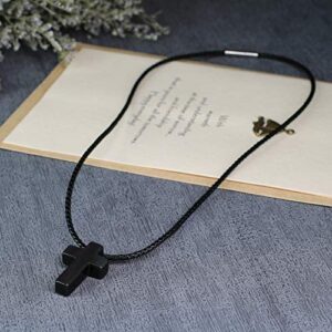 COAI Religious Jewelry Black Obsidian Stone Cross Pendant Necklace