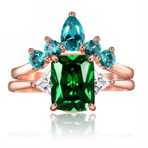 jiangyue emerald green ring rose gold plated emerald green cubic zirconia engagement rings for women mother jewelry size 6