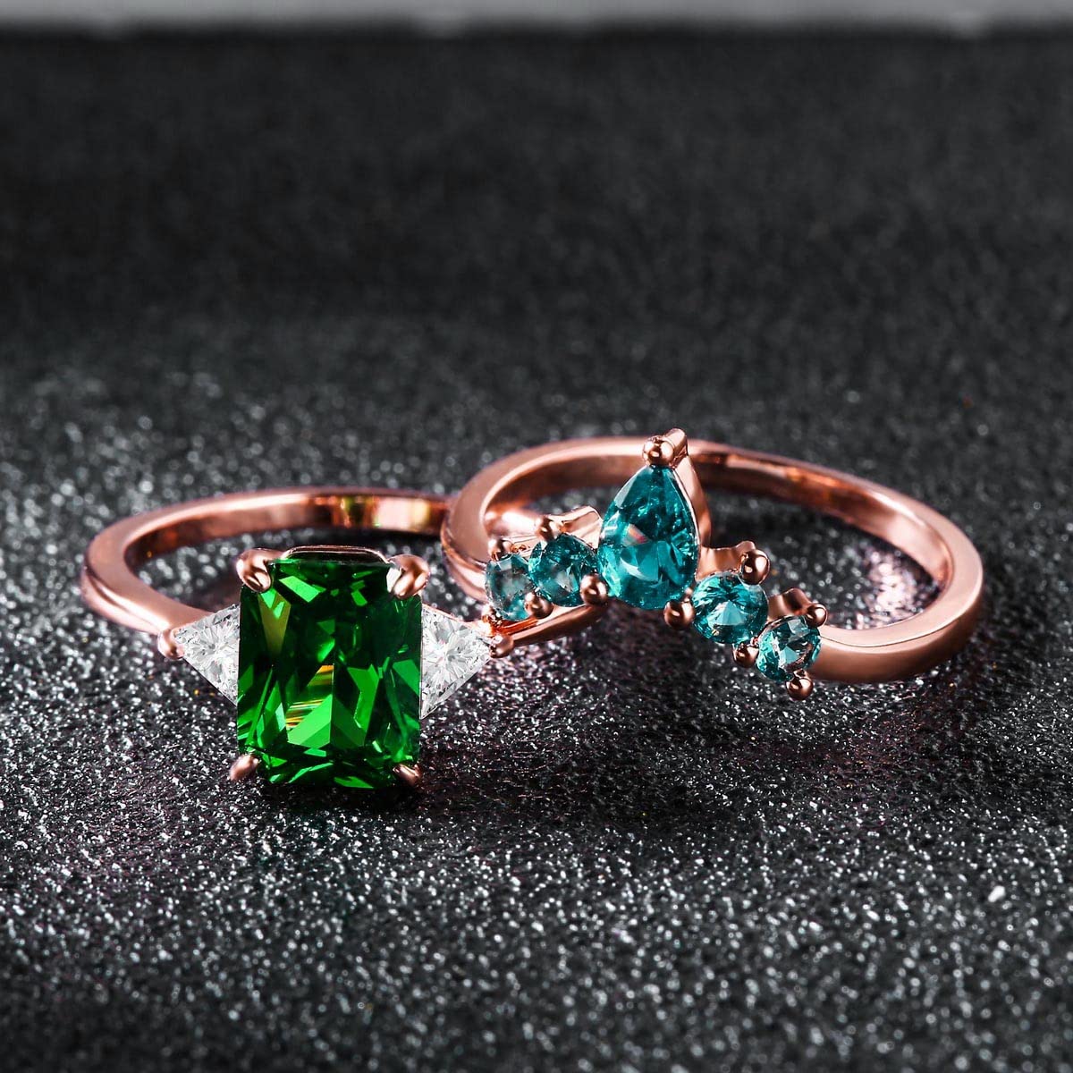 JIANGYUE Emerald Green Ring Rose Gold Plated Emerald Green Cubic Zirconia Engagement Rings for Women Mother Jewelry Size 6