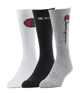 champion life 3-pair core essential socks assortments white/black/oxford grey 10-13 (us men's shoe size 6-12)