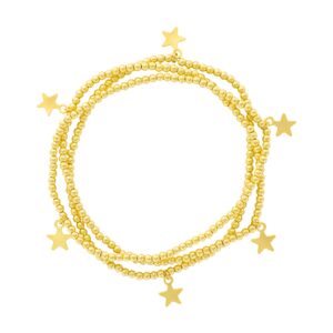 and lovely 14k gold plated bead stretch bracelet with 14k gold plated star charm - stackable stretch bracelet - set of 3 (gold)