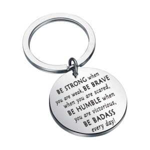 myospark be strong be brave be humble be badass everyday inspirational stainless steel disc pendant keychain motivational gift (strong brave humble badass)