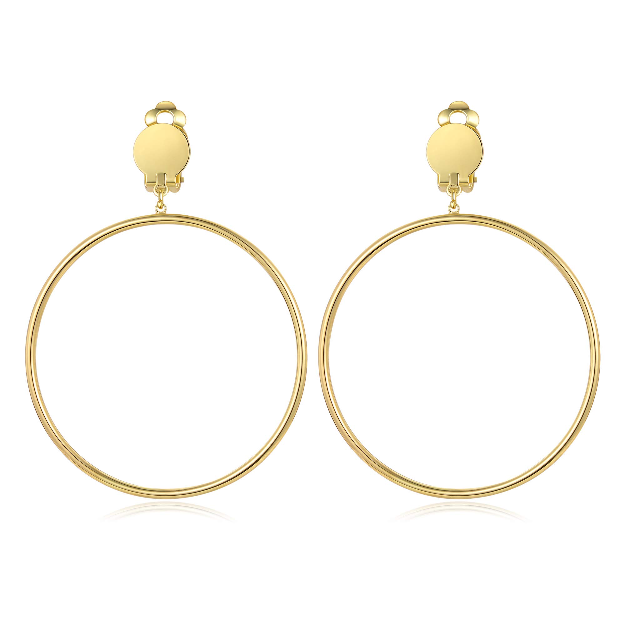 BIRSTONE Women Clip on 2 Inch Large Big Hoop Minimalist Earrings (gold)