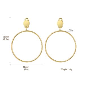 BIRSTONE Women Clip on 2 Inch Large Big Hoop Minimalist Earrings (gold)