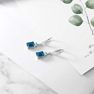 Gem Stone King 925 Sterling Silver London Blue Topaz and Swiss Blue Topaz Dangle Earrings For Women (6.13 Cttw, Gemstone November Birthstone, Emerald Cut 9X7MM)