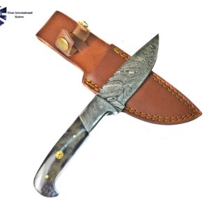 Titan International Knives Damascus TD-191 Steel Hunting Knife with Leather Pouch