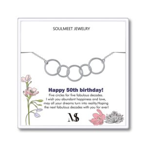 soulmeet 50th birthday gifts for women, sterling silver five circles bracelet for her, 5 decades jewelry 50 years old